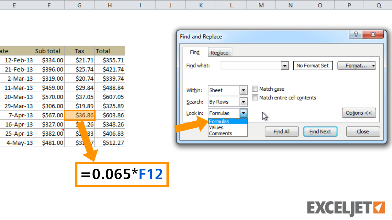 Excel Tutorial How To Search In Formulas And Values In Excel